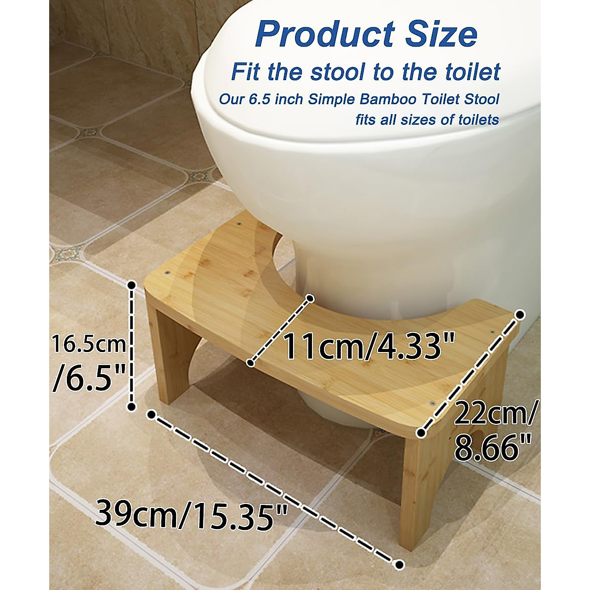 Bamboo Toilet Stool for Adults, 6.5" Poop Stool, Bathroom Toilet Potty Stool with Non-Slip Mat for Adults Children, Original Simple Design Healthy Portable Adult Toilet Poop Stool.(Wood) Healthy Gifts