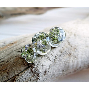 ETERNIADA Ear gauges and Plugs Silver Flakes and Tamarisk Flower Plug and Tunnel 0g Plugs 28mm Plugs Floral gauges Resin Plug Bridal Plugs 6g 4g 2g Dried Herbs (22mm / 7/8" / Pair)