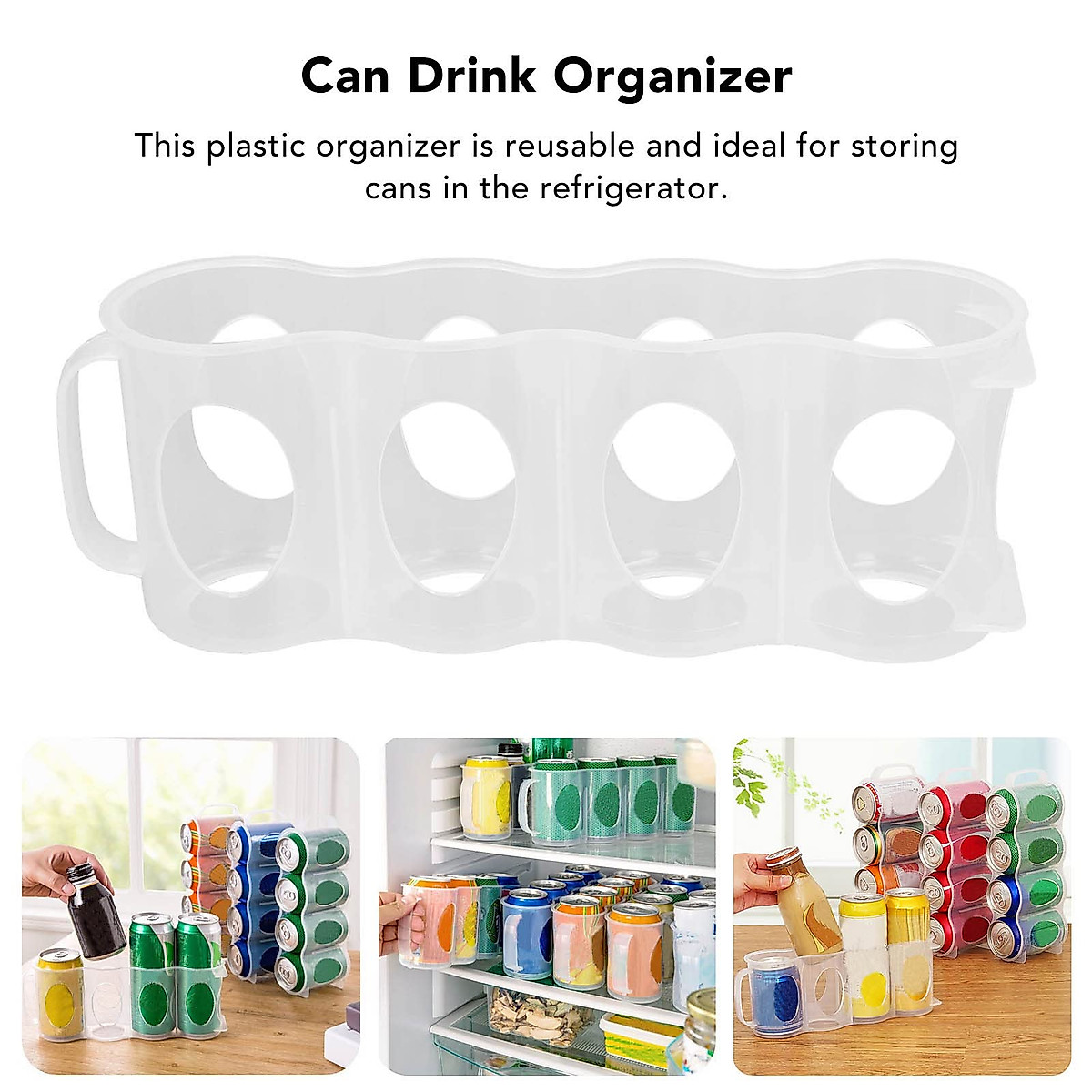 Rolling Soda Can Organizer, Can Storage Box with Handle Transparent Reusable Can Drink Storage Holder Organizer for Refrigerator Cabinets