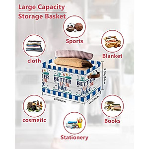 Storage Basket Summer Lake Quote and Seagull Storage Bin with Handles,Blue Stripe on Wooden Plank Collapsible Organizer Storage Cubes Bins for Closet,Laundry Clothes,Bathroom,Nursery Toys