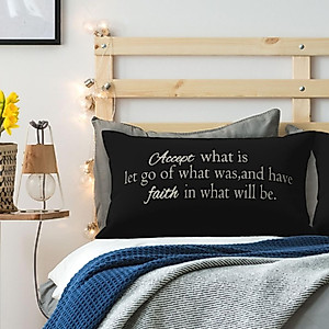 NIDITW Inspirational Quote Throw Pillow Cover 12x20 Inches Accept What is Let Go of What was and Have Faith in What Will Be Lumbar Cotton Linen Cushion Case for Sofa Home Decor