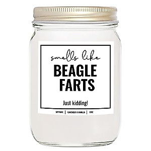 YouNique Designs Smells Like Beagle Farts Soy Candle 8oz - Dog Farts Candle Beagle Gifts for Beagle Lovers - Beagle Gifts for Women, Men - Beagle Dad Gifts, Dog Mom Gifts (Lavender & Vanilla)