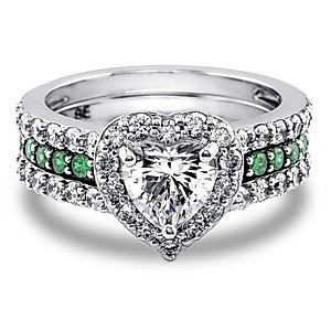 BERRICLE Sterling Silver Halo Wedding Engagement Rings Cubic Zirconia CZ Heart Insert Ring Set for Women, Rhodium Plated Size 6