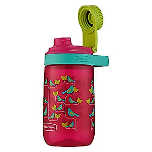 Rubbermaid Leak Proof Chug Kids Water Bottle, 14 oz, Tart Pink with Birds on Vine Graphic