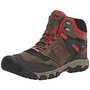 KEEN Men's Ridge Flex Mid Height Waterproof Hiking Boots, Dark Olive/Ketchup, 10.5