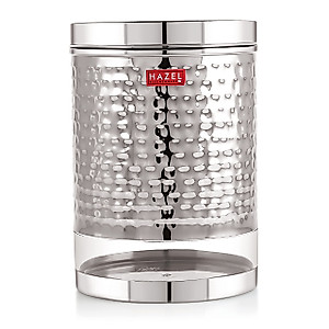 HAZEL Stainless Steel Kitchen Containers I Transparent Kitchen Container Set of 6, 3000 ml Each I Multipurpose Storage Box for kitchen containers set with Glossy Hammered Finish