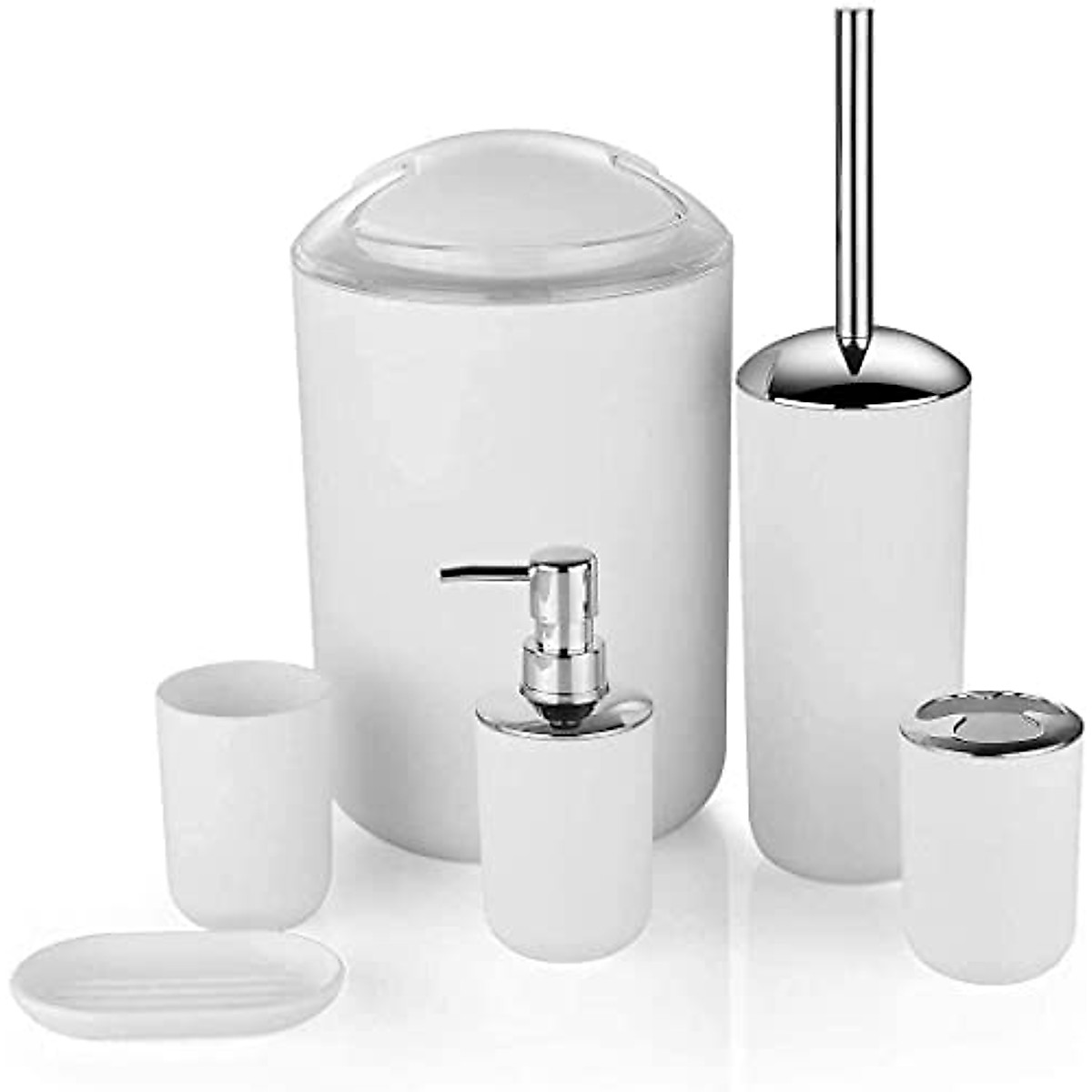 DVTEL Plastic Bathroom six-Piece Bathroom Suit Liquid Bottle Toilet Brush Cup Toothbrush Cup soap Box (Color : Black)