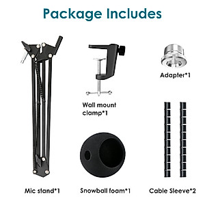 YOUSHARES Mic Stand with Foam Cover Windscreen - Microphone Boom Arm Stand and Pop Filter Compatible with Blue Snowball iCE Microphone