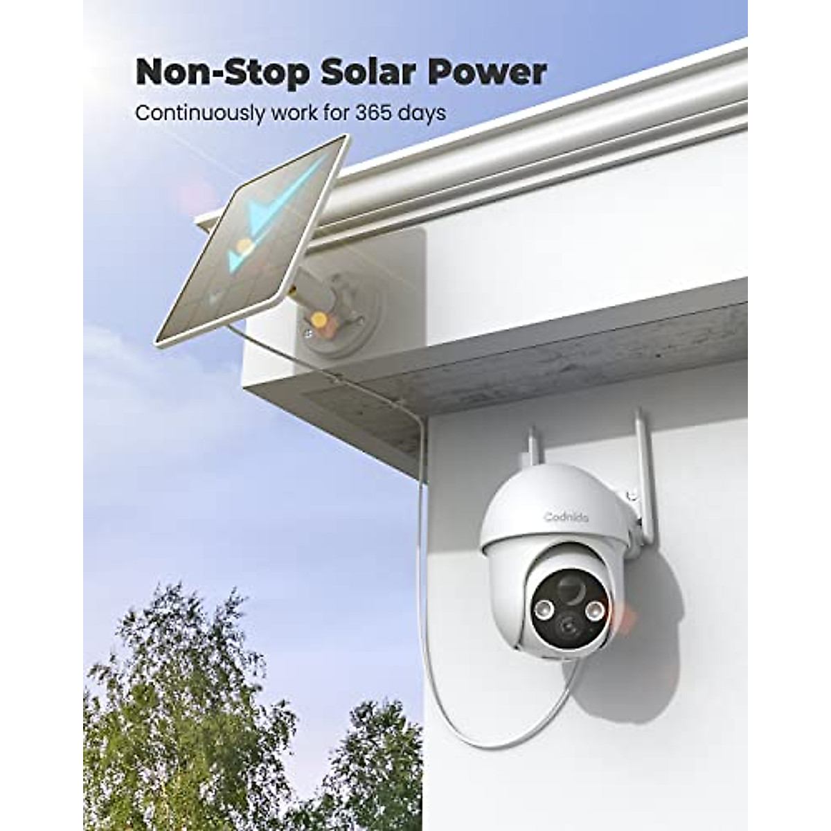 Codnida Security Camera Wireless Outdoor,2K Solar Security Camera,3MP Battery Powered Surveillance Camera for Home with Night Vision,PTZ Control,2-Way Audio,Motion Detection,Compatible with Alexa