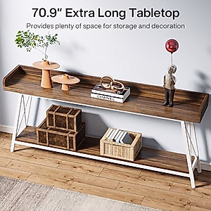 Tribesigns 70.9 inch Extra Long Console Table Behind Couch, Rustic Industrial Sofa Table for Living Room, Narrow Entryway Hallway Long Bar Table, Brown+White
