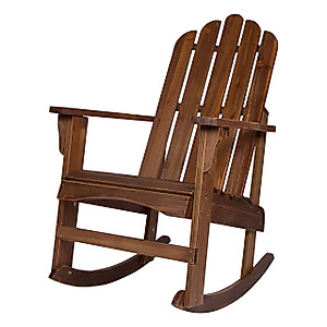 Shine Company Marina Adirondack Porch Rocker, Indoor Outdoor Wood Rocking Chair, Oak