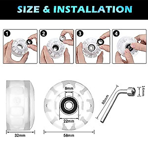 hlaill Roller Skate Wheels Luminous Light Up, with Bearings Outdoor Installed 4 Pack - Roller Skate Wheels for Double Row Skating and Skateboard 32mm x 58mm