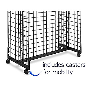 Only Hangers Gridwall Panel Display Fixture with Gondola Base - Black Grid Gondola Unit with Casters