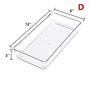 Slideep Clear Desk Drawer Organizer Trays, Dresser Desk Drawer Dividers Large Capacity Plastic Storage Bins for Cosmetic, Makeup Trays, Kitchen Gadgets, Office Accessories, 4 Different Sizes, 6 Pcs