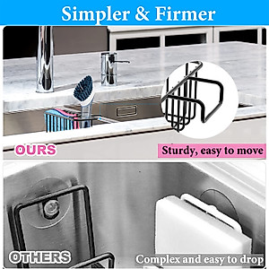 JOFUYU 2-in-1 Sponge Holder for Kitchen Sink + Dish Brush Holder, Sink Sponge Organizer Basket Rack, SUS304 Stainless Steel - Black