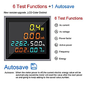KETOTEK AC Current Voltage Amperage 6in1 Power Energy Monitor LCD Digital Display Voltmeter Ammeter AC 50.0-300.0V 100A Mini Multimeter Volt Amp Watt Meter with Current Transformer CT