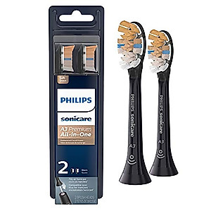 Philips Sonicare Genuine A3 Premium All-in-One Replacement Toothbrush Heads, 2 Brush Heads, Black, HX9092/95