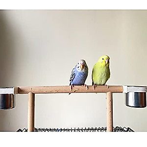 Bird Feeders Water Food Dishes Cups,Cage Top Bird Wood Play Stand Perch with Feeding Watering Bowls ,Birdcage Seed Treats Holder Stainless Steel Cups Toys for Parrots Cockatels Parakeets Conures Finch