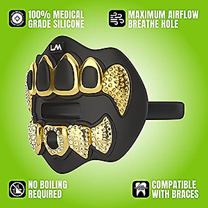 Loudmouth Football Mouth Guard - 3D Chrome Grillz Football Mouthpiece, Fits Adult & Youth, Mouth Guard Football Accessories (3D Grillz Bling - Chrome Black/Gold)
