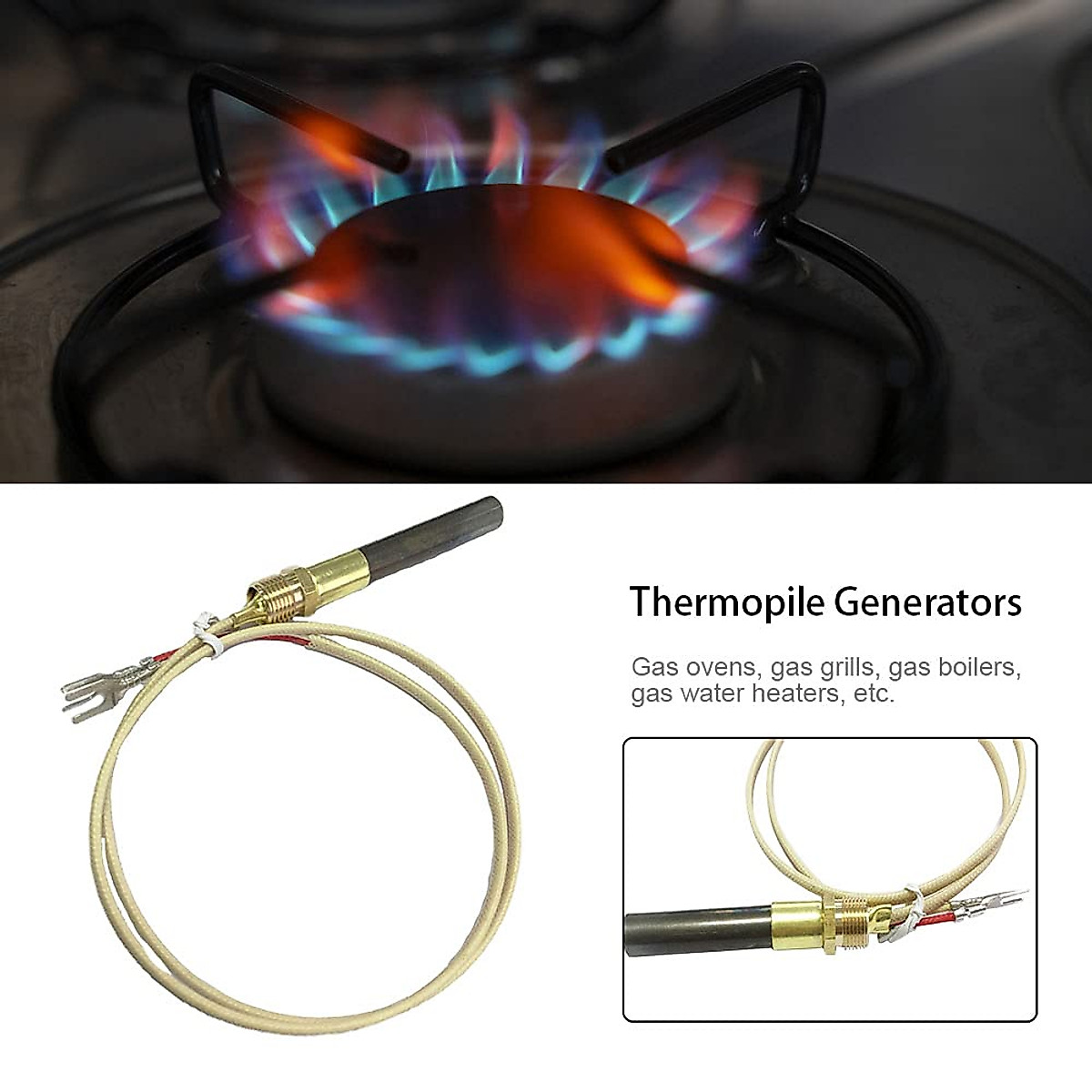 Thermopile Generator,750 Millivolt Temperature Resistance Replacement Thermopile Generator,24'' Long Fireplace Replacement Parts,Fireplace & Stove Accessory,for Gas Fireplace/Gas Grills/Gas Boilers