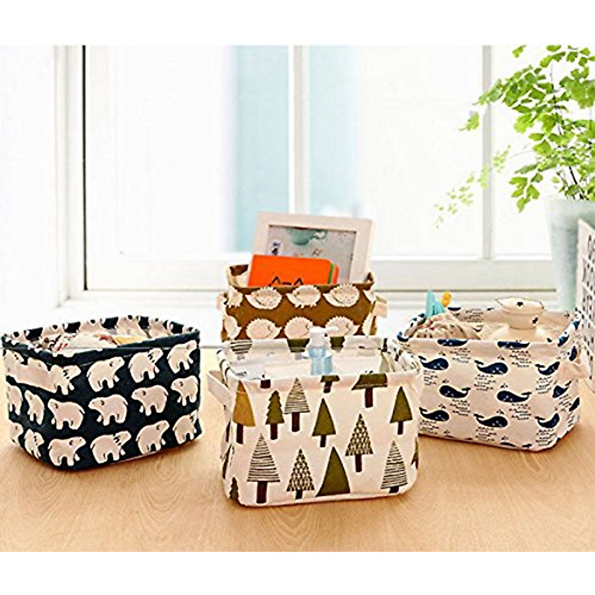 Oxford Cute Printing Foldable Storage Baskets Bins Mini Boxes Clothes Desktop Organizers Makeup Book Baby Toy (1814.511.5cm, Hedgehog)