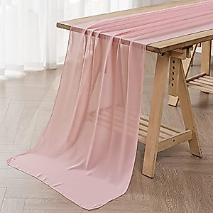 flohar 1Pack 10ft Chiffon Table Runner 29x120 Inch Sheer Romantic Table Runner for Wedding Birthday Party Bridal Shower Outdoor Decoration-Light Pink