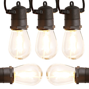 tomvorks Outdoor String Lights 48FT 15+3 ABS Plastic Bulbs, LED Lights Heavy-duty Patio Lights IP65 Waterproof, 2700K, 100LM Warm White Light, Decorative Cafe Patio Lights for Bistro Garden