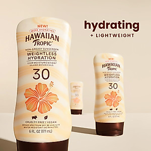 Hawaiian Tropic Weightless Hydration Lotion Sunscreen SPF 30, 6oz Twin Pack | Oil Free Sunscreen, Hawaiian Tropic Sunscreen SPF 30, Oxybenzone Free Sunscreen, Body Sunscreen Pack, 6oz each