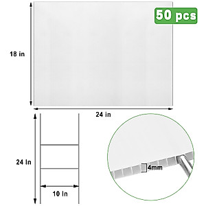 Kigley 50 Pcs Blank Yard Signs with H Stakes 24 x 18 Inch Corrugated White Plastic Yard Signs Kit Includes 50 Pcs Lawn Signs 50 Pcs Metal H Stakes 10 x 24 Inch for Campaign Business Garage Rent