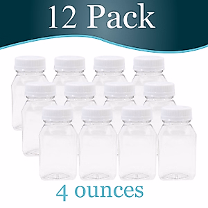 Upper Midland Products 4 oz Empty Plastic Juice Bottles With Lids 12 Pack Small Clear Drink Syrup Disposable Containers Tamper Proof Caps