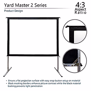 Elite Screens Yard Master 2, 135 inch Outdoor Projector Projection Screen with Stand 4:3, 8K 4K Ultra HD 3D Fast Folding Portable Movie Theater Cinema 135" Indoor Foldable Easy Snap | OMS135V2