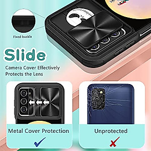 Joyleop (2in1 for Samsung Galaxy A03S Case Cartoon Cute Moon CP for Girls Pretty Women Teen Kids Girly Phone Covers Black Pattern Design with Slide Camera Cover+Ring Holder for Galaxy A03S 6.5”