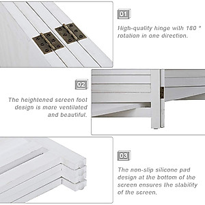 69" H Room Dividers and Folding Privacy Screens, 4 Panel Wooden Room Divider, Partition Room Dividers with 3 Removable Storage Shelves, Portable Room Divider for Home Office Bedroom Divider, White