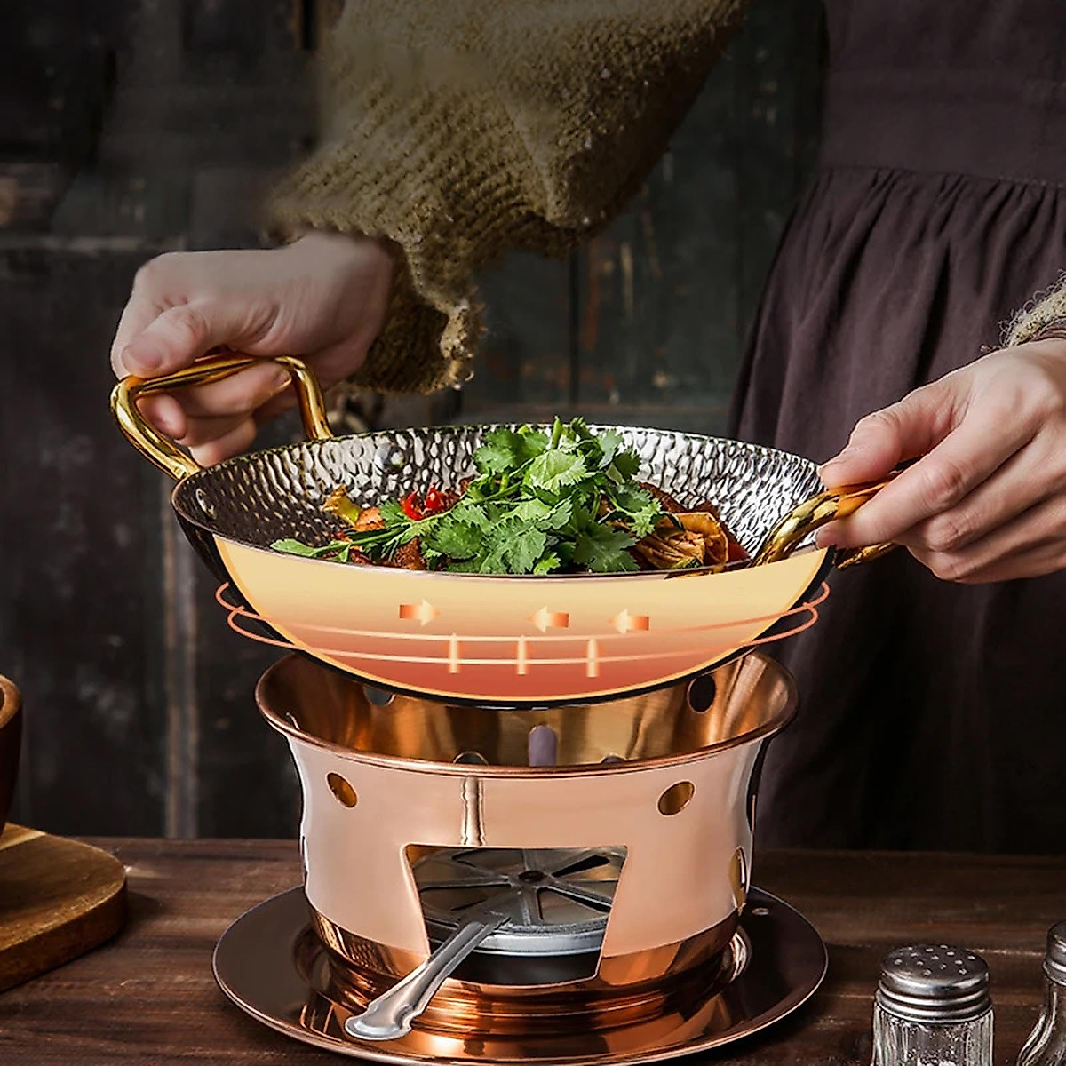 UGCER Chafing Dish Buffet Set, 304 Stainless Steel Round Buffet Warmers Pan for Parties, Events, Wedding, Camping, Dinner,Copper,20cm