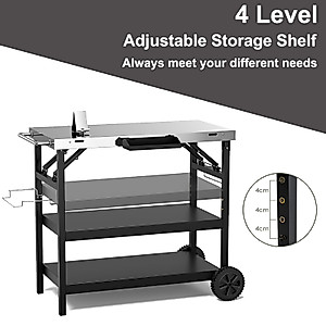 ERGOMASTER Grill Cart Table, Outdoor Kitchen Island, Food Prep Table with Adjustable Shelf, Stainless Steel Table Top, Cooking Table for Outside BBQ