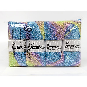 Lot of 4 x 100gr Skeins Ice Yarns Magic COTTONAC (30% Cotton) Yarn Blue Shades Green Camel Lilac