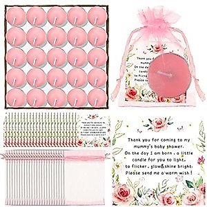 100 Sets Baby Shower Favors for Guests 100 Pcs Pink Tea Light Candles for Guests Baby Shower Candles Tealight with 100 Thank Tags and 100 Return Gift Bags for Baby Gender Reveal Party