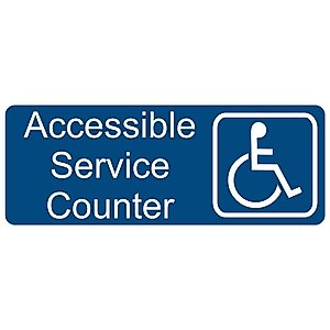 ComplianceSigns.com Accessible Service Counter Engraved Sign for Dining/Hospitality/Retail, 8x3 in. White on Blue Acrylic