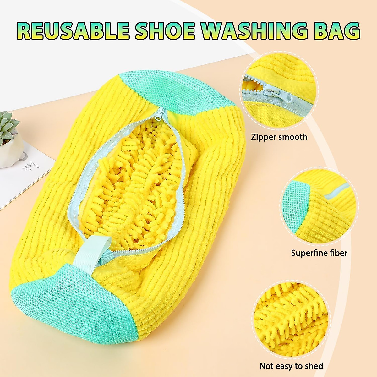 Shoe Washing Machine Bag, 2024 New Reusable Mesh Laundry Shoe Wash Bag Shoe Cleaning for All Shoes, Adjustable Shoes Laundry Bag Sneaker Washing Bag for 360° Cleaning White Shoes (Yellow)