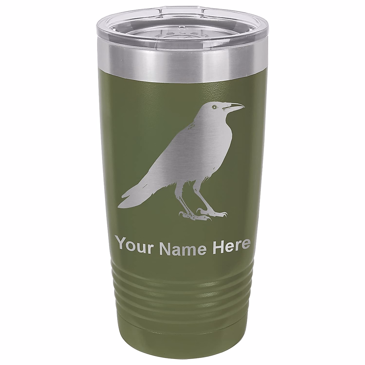 LaserGram 20oz Vacuum Insulated Tumbler Mug, Crow, Personalized Engraving Included (Camo Green)