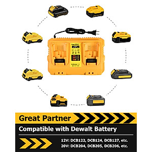 DCB102 Replacement for Dewalt Battery Charger Station Comaptible with Dewalt 12V/20V Battery Charger Work with Dewalt 20V Battery and Tools（Yellow）