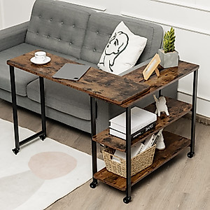 Tangkula Large 360° Free Rotating Sofa Side Table, Patented Mobile Couch Desk with 2-Tier Storage Shelves, Movable Laptop Table with Sturdy Metal Frame, Couch Table Snack Table for Home Office