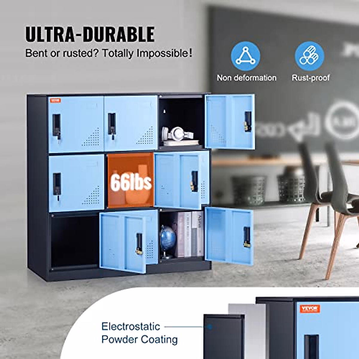 VEVOR 9 Doors Storage Cabinet, Black-Blue