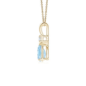 Angara Natural Aquamarine Solitaire Pendant Necklace for Women in 14K Yellow Gold (Grade-AAA | 7x5mm) March Birthstone Jewelry Gift for Women | Birthday | Wedding | Anniversary