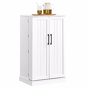Yaheetech Storage Cabinet, Pantry Cabinet Cupboard with Door and Adjustable Shelves, Freestanding Utility Storage Cabinet for Dinning Room/Living Room, White