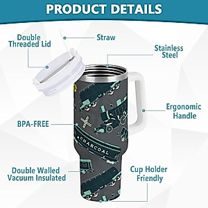 MCHIVER Cartoon Train 40 oz Tumbler with Handle and Straw Stainless Steel Vacuum Water Bottle Leak-proof Travel Coffee Mug Insulated Water Bottle for Home Office Car