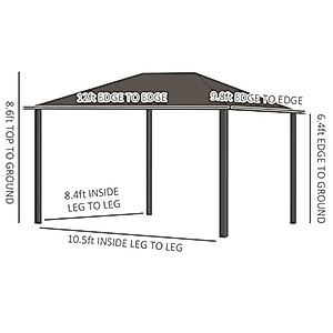UXZDX 10' X12' Hardtop Gazebo with Aluminum Frame, with 2 Hooks, Curtains and Netting for Garden, Patio, Backyard, Dark Grey