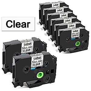 2 Pack Clear + 6 Pack White Compatible with Brother TZe-231 TZ-131 Laminated P-Touch Label Maker Tape 12mm 0.47" for PT-D210 PT-H110 PT-D400AD PT-P710BT, 26.2 Feet 8m