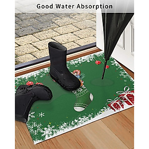 Indoor Door Mat Washable Mat 16x24 Inch - Outdoor Non-Slip Mat Absorbent Resist Dirt Doormats Socks Pattern Green Floor Mat for Entryway Patio Bathroom