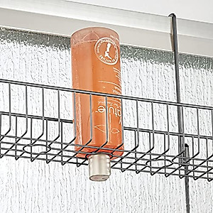 mDesign Extra Wide Metal Wire Over The Bathroom Shower Door Caddy, Hanging Storage Organizer Center with Built-in Hooks and Baskets on 2 Levels for Shampoo, Body Wash, Loofahs - Graphite Gray